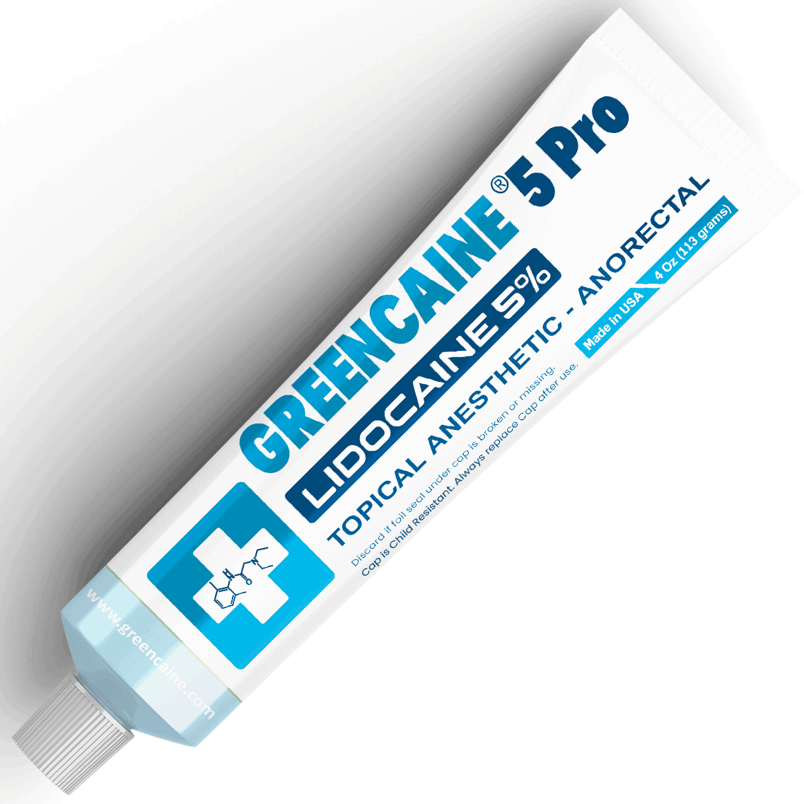 GREENCAINE 5 Pro, topical anesthetic lidocaine 5%, 4 Oz (113 grams) an ...
